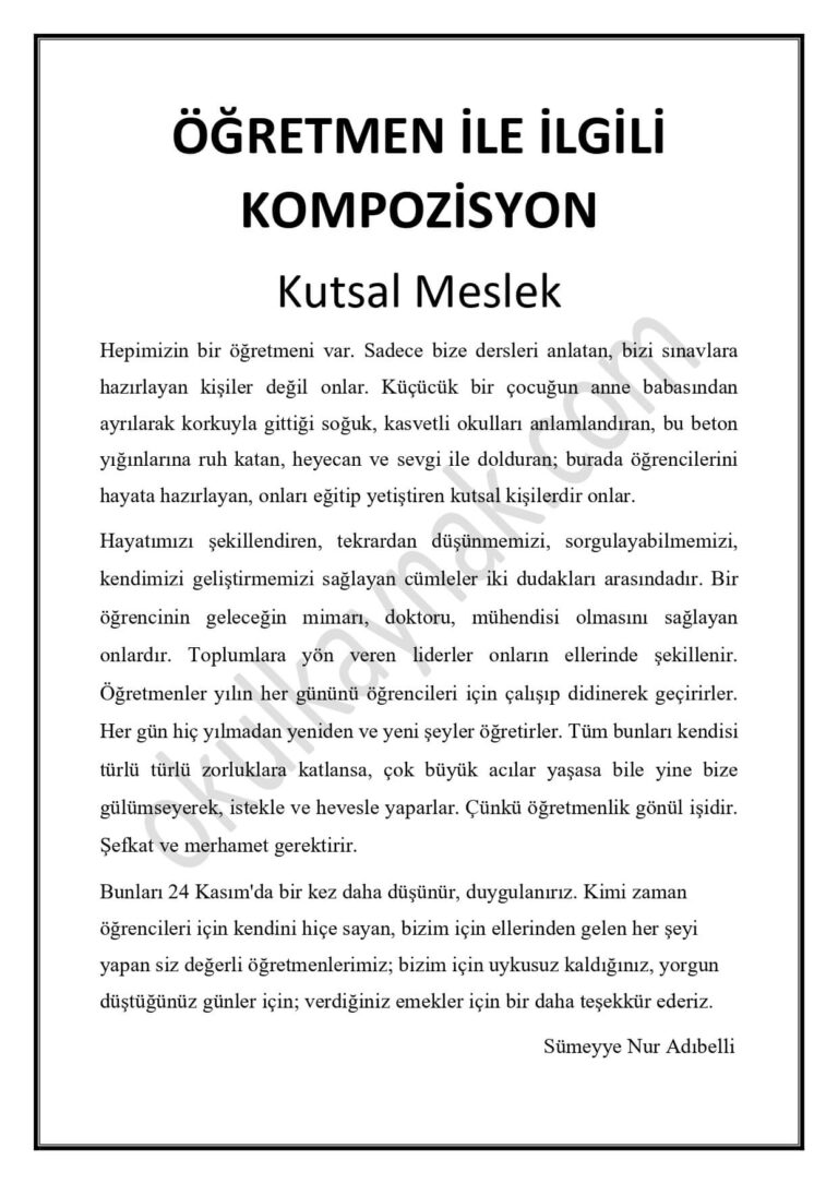 Öğretmen İle İlgili Kompozisyon ve Yazı Örneği (6 Tane)